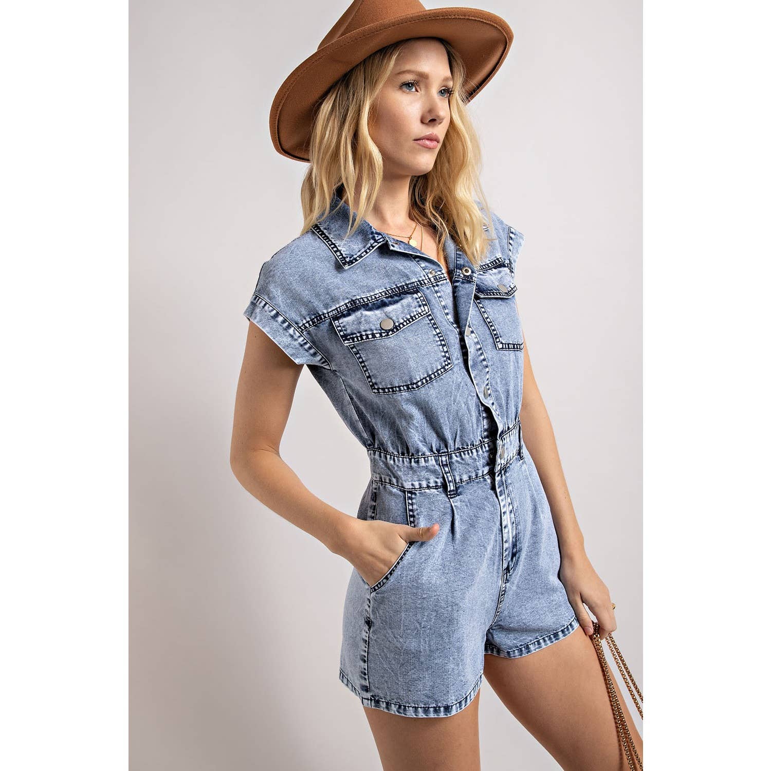 Maisie Denim Button Down Romper | Lavender Lane Boutique